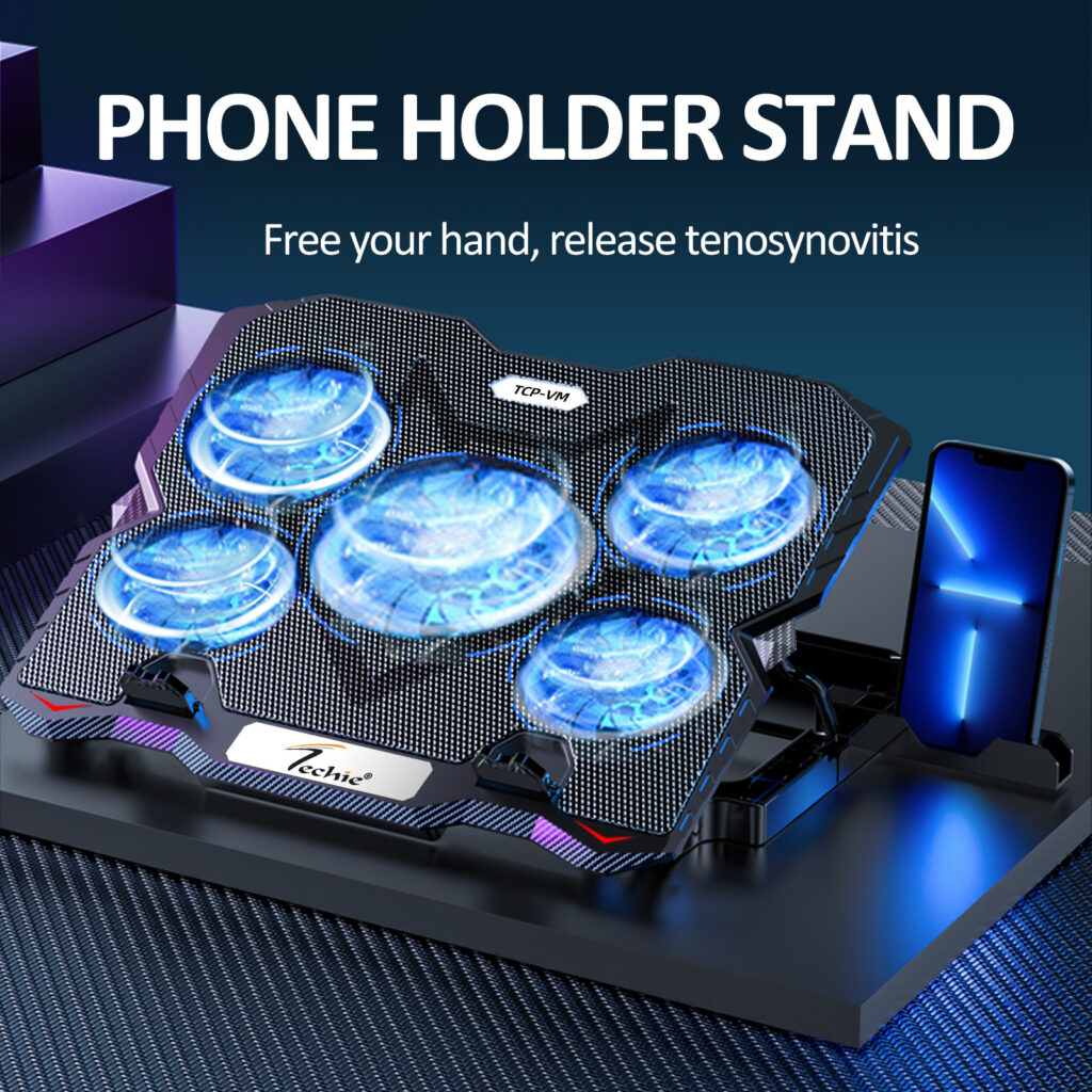 Techie 5 Fan Laptop Cooling Pad With Speed Control And Mobile Stand ...
